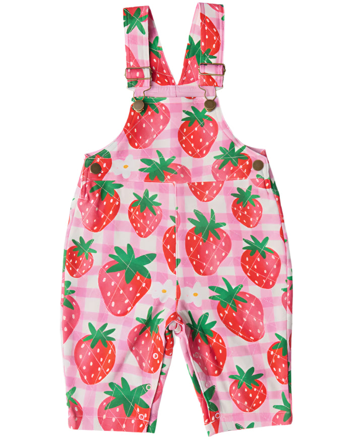 Strawberry Jam Organic Cotton Quilted Fleece Overalls | Kip & Co